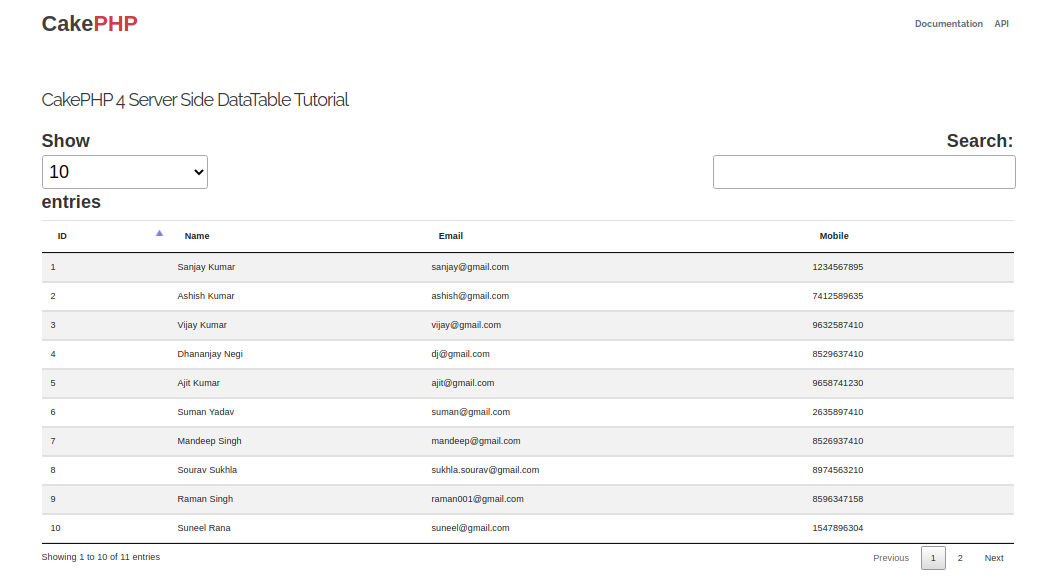 CakePHP 4 Server Side DataTable Implementation Tutorial CakePHP 4 Server Side DataTable Implementation Tutorial